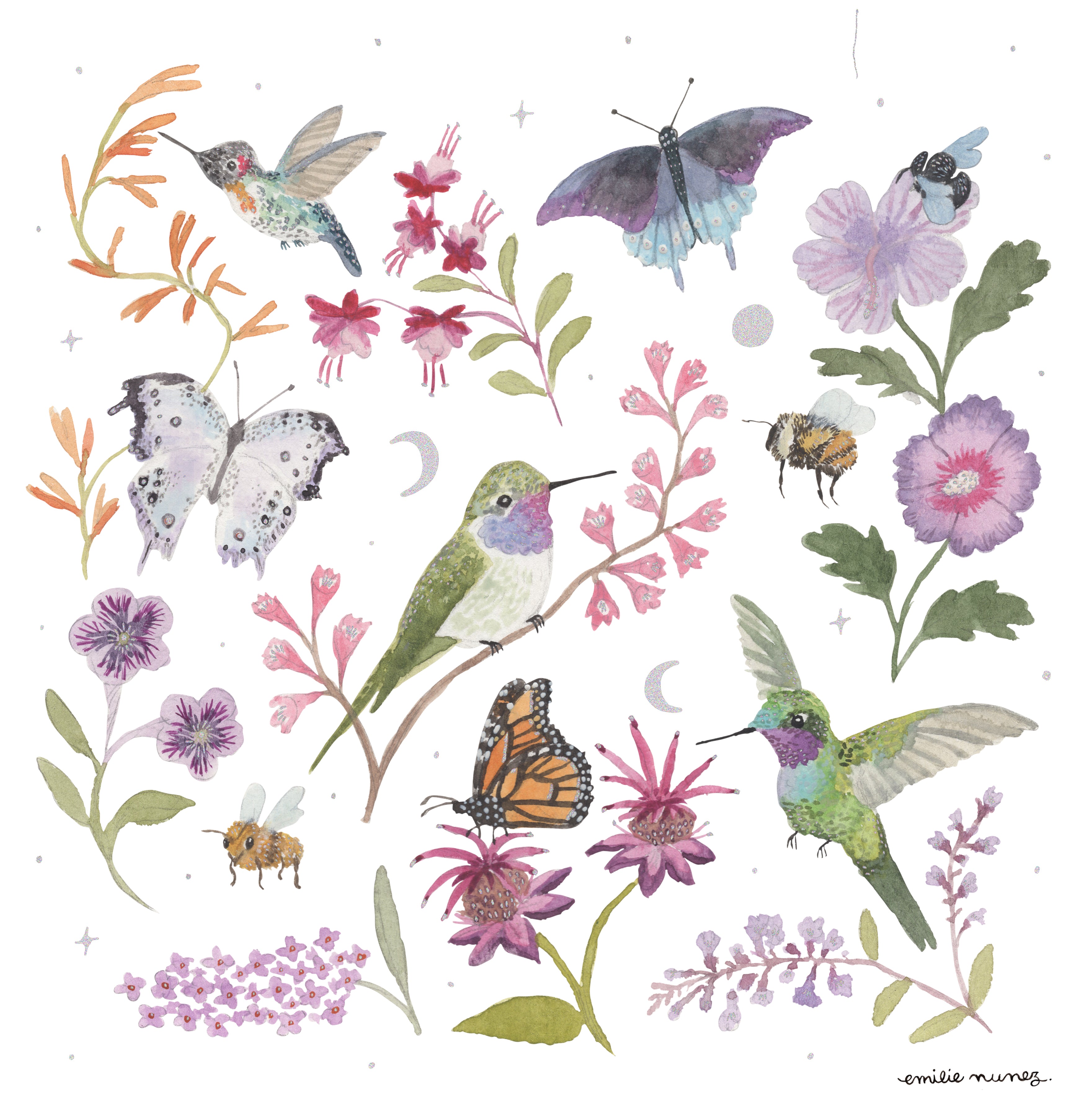 Pollinators Art Print with Iridescent Foil – Emilie Nunez Art